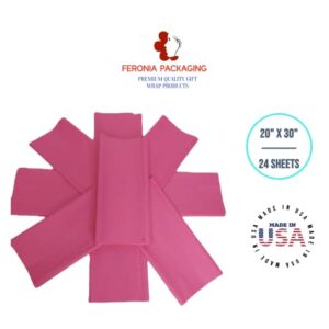 Hot Pink Tissue Paper Squares, Bulk 24 Sheets, Premium Gift Wrap and Art Supplies for Birthdays, Holidays, or Presents by Feronia packaging, Large 20 Inch x 30 Inch