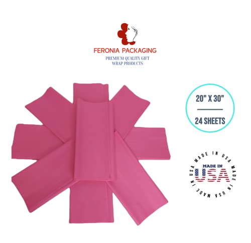 Hot Pink Tissue Paper Squares, Bulk 24 Sheets, Premium Gift Wrap and Art Supplies for Birthdays, Holidays, or Presents by Feronia packaging, Large 20 Inch x 30 Inch