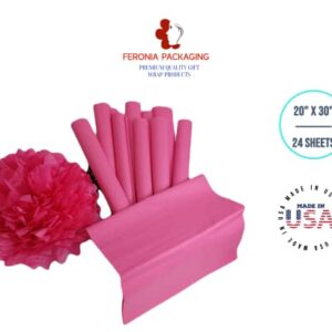 Hot Pink Tissue Paper Squares, Bulk 24 Sheets, Premium Gift Wrap and Art Supplies for Birthdays, Holidays, or Presents by Feronia packaging, Large 20 Inch x 30 Inch