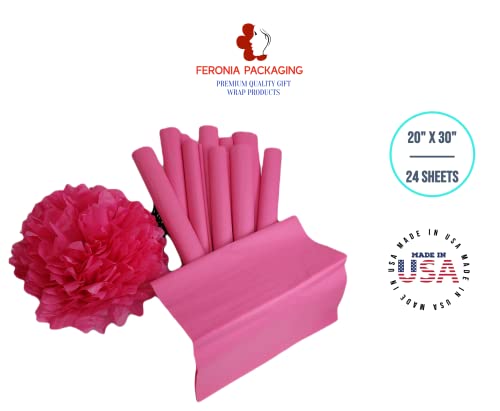 Hot Pink Tissue Paper Squares, Bulk 24 Sheets, Premium Gift Wrap and Art Supplies for Birthdays, Holidays, or Presents by Feronia packaging, Large 20 Inch x 30 Inch