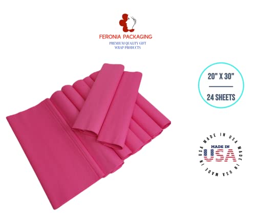 Hot Pink Tissue Paper Squares, Bulk 24 Sheets, Premium Gift Wrap and Art Supplies for Birthdays, Holidays, or Presents by Feronia packaging, Large 20 Inch x 30 Inch