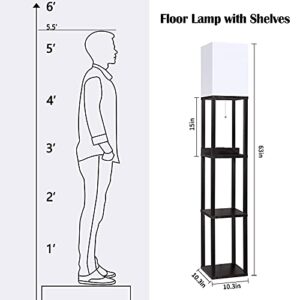 Floor Lamp with Shelves for Living Room, Shelf Floor Lamp with LED Grow Light, Wireless Charging Station, USB Port and AC Outlet, Modern Standing Light Column Lamp Tower Nightstand for Bedroom