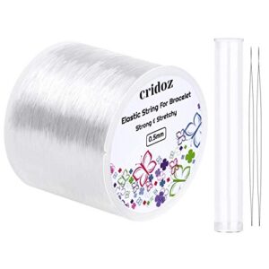 stretchy string for bracelets, cridoz 0.5mm clear elastic string stretch cord jewelry bead bracelet string with 2 pcs beading needles for seed beads, pony beads, bracelets and jewelry making