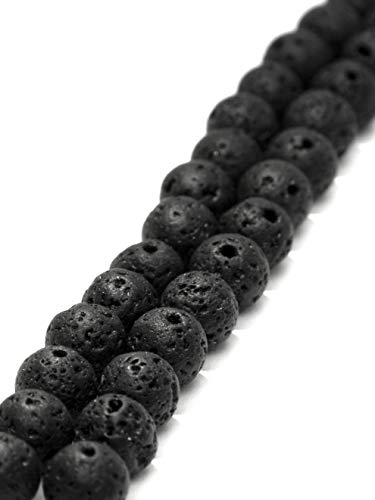 Cousin DIY Natural Black Lava Stone Loose Round 8mm Aromatherapy Beads for Essential Oils and DIY Jewelry Making