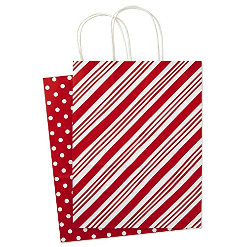 Hallmark 13" Large Gift Bag Assortment, Holiday Icons (12 Paper Gift Bags in Assorted Designs for Hanukkah or Christmas | Stripes, Polka Dots, Snowflakes, Christmas Trees)