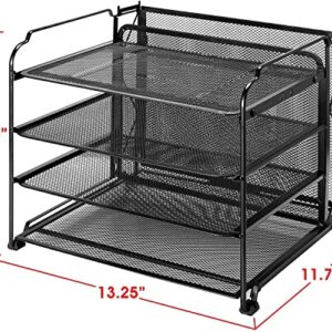 Ekisemio 4 Tier Mesh Document Trays with Vertical Upright Section for Hanging File Holders, Mesh Office Supplies Desk Organizer, Black