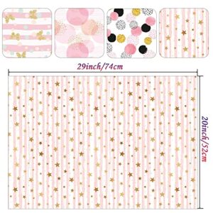 WAPLIGHAL Pink Birthday Wrapping Paper for Boys Girls Kids Men Women - Poka dots, Star, Gold Glittering Butterflies Design - Valentine's Day Birthdays, Holidays, Baby Showers Gift Wrap - 20 X 29 Inch Per Sheet (8 Precut Folded Sheets), Easy to Store