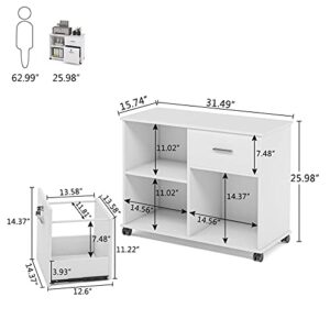 Tribesigns 2 Drawers File Cabinet with Lock, Mobile Lateral Filing Cabinet for Letter Size, Printer Stand with Rolling Wheel and Open Storage Shelves for Home Office, White