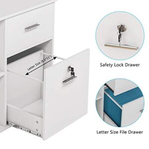 Tribesigns 2 Drawers File Cabinet with Lock, Mobile Lateral Filing Cabinet for Letter Size, Printer Stand with Rolling Wheel and Open Storage Shelves for Home Office, White