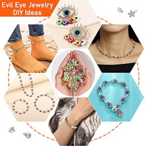 Evil Eye Beads, Beads for Jewelry Making, Beads for Bracelets Making, Beading Supplies for Jewelry Making (300 Pcs Mixed Color Evil Eye Beads in Small Plastic Box)