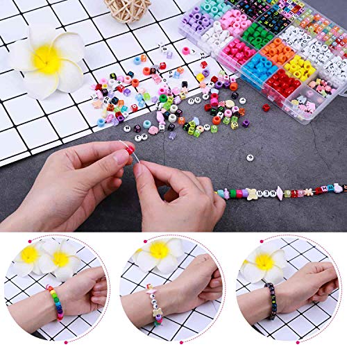 Bead Bracelet Making Kit, Shynek Bead Friendship Bracelets Kit with Pony Beads Letter Beads Charm Beads and Elastic String for Bracelet and Jewelry Making