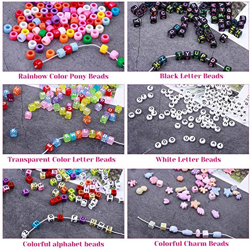 Bead Bracelet Making Kit, Shynek Bead Friendship Bracelets Kit with Pony Beads Letter Beads Charm Beads and Elastic String for Bracelet and Jewelry Making