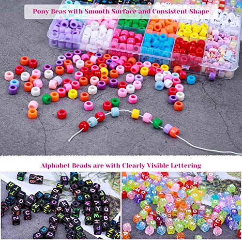 Bead Bracelet Making Kit, Shynek Bead Friendship Bracelets Kit with Pony Beads Letter Beads Charm Beads and Elastic String for Bracelet and Jewelry Making