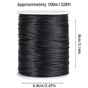 328Feet 2mm Satin Rattail Cord Black Nylon Cord Beading String for Chinese Knotting, Macramé, Beading, Necklaces,Jewelry Making Arts and Crafts (Black)