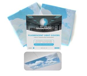 shademagic fluorescent light covers for classroom office – light filter pack of (2); eliminate harsh glare that causing eyestrain and head strain. office & classroom decorations. light diffusers (2)