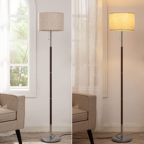 EDISHINE Modern Tall Floor Lamp, 63" Farmhouse Stand Up Reading Lamp with Linen Fabric Shade, Contemporary Slim Pole Lamp for Bedroom, Living Room, Office, Simple Design