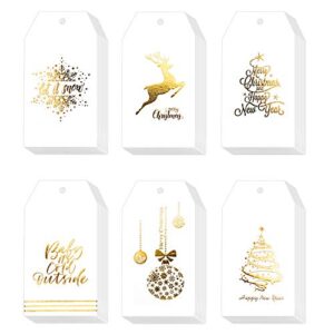 whaline 120 pcs christmas gold foil paper gift tags holiday hang name tags label with twine for diy xmas present happy new year party decoration