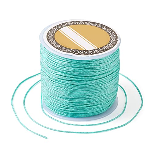 Cheriswelry 100M 0.8mm Nylon Beading Cord Aquamarine Chinese Knotting Rattail Macrame Thread String Roll for Jewelry Making Kumihimo Wrapping Supplies DIY Crafts