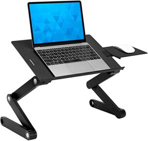 mount-it! adjustable laptop stand with built-in cooling fans and mouse pad tray, easy to use ergonomic laptop stand for bed, couch, and table, portable and lightweight