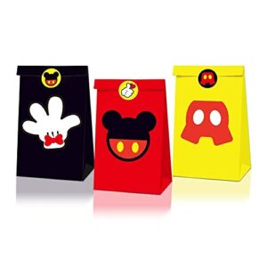 12 Packs of Mickey Party Bags, Mickey Gift Paper Bags, Used for Cookies, Cakes, Chocolates, Candies, Very Suitable for Themed Birthday Parties and Decorations