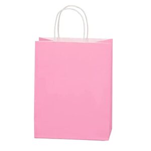 oletx 24pcs pink kraft paper gift bags with handles bulk 8”x4.25”x10.5”, mothers’ day gift bag, party favor bag, craft shopping bags,grocery retail bag,wedding bags,birthday bags