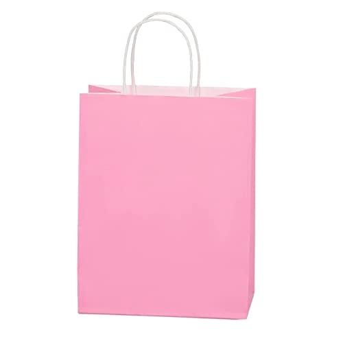 Oletx 24PCS Pink Kraft Paper Gift Bags with Handles Bulk 8''x4.25''x10.5'', Mothers' Day Gift Bag, Party Favor Bag, Craft Shopping Bags,Grocery Retail Bag,Wedding Bags,Birthday Bags