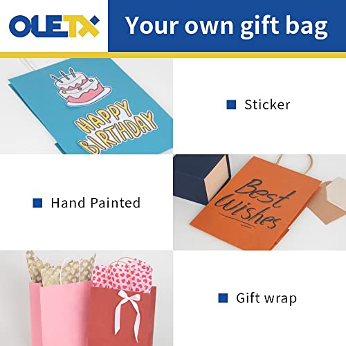 Oletx 24PCS Pink Kraft Paper Gift Bags with Handles Bulk 8''x4.25''x10.5'', Mothers' Day Gift Bag, Party Favor Bag, Craft Shopping Bags,Grocery Retail Bag,Wedding Bags,Birthday Bags