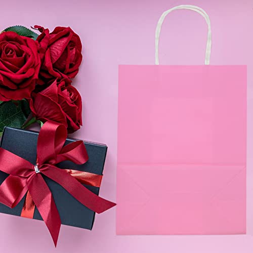 Oletx 24PCS Pink Kraft Paper Gift Bags with Handles Bulk 8''x4.25''x10.5'', Mothers' Day Gift Bag, Party Favor Bag, Craft Shopping Bags,Grocery Retail Bag,Wedding Bags,Birthday Bags