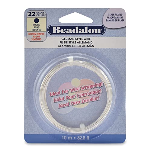 Beadalon German Style Wire for Jewelry Making, Round, Silver Plated, 22 Gauge/.025 in-32.8 ft