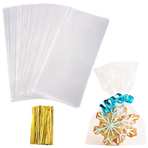 Yotelab Cellophane Treat Bags, 4x6 Inches Cellophane Bags With Twist Ties,100 Pcs