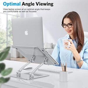 OMOTON Adjustable Laptop Stand, Ergonomic Aluminum Laptop Holder Riser with Cooling Function, Compatible with MacBook Pro/Air, Dell, HP, Lenovo and All Laptops (11-17.3 inch), Silver