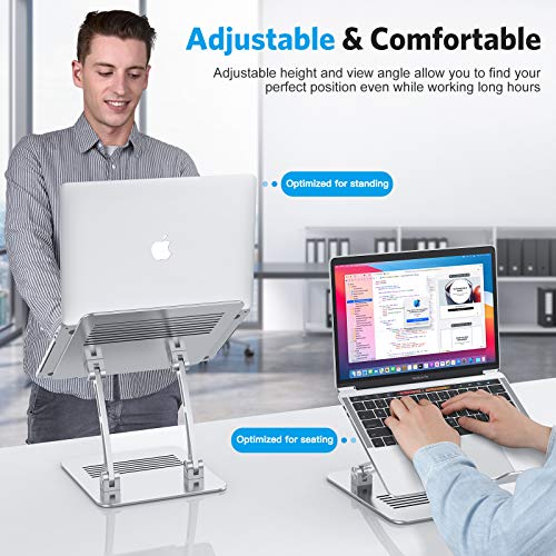 OMOTON Adjustable Laptop Stand, Ergonomic Aluminum Laptop Holder Riser with Cooling Function, Compatible with MacBook Pro/Air, Dell, HP, Lenovo and All Laptops (11-17.3 inch), Silver