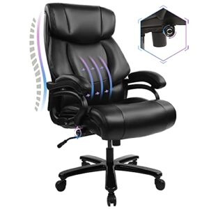 kbest high back big & tall 400lb office chair – heavy duty metal base, adjustable built-in lumbar support and tilt angle large bonded leather ergonomic executive desk computer swivel chair, black