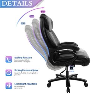 KBest High Back Big & Tall 400lb Office Chair - Heavy Duty Metal Base, Adjustable Built-in Lumbar Support and Tilt Angle Large Bonded Leather Ergonomic Executive Desk Computer Swivel Chair, Black