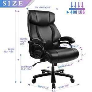 KBest High Back Big & Tall 400lb Office Chair - Heavy Duty Metal Base, Adjustable Built-in Lumbar Support and Tilt Angle Large Bonded Leather Ergonomic Executive Desk Computer Swivel Chair, Black