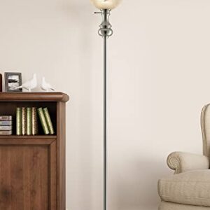 Oneach Modern Shirley Torchiere Floor Lamp for Living Room 150-Watt 71.5-Inch Floor Light with Frosted Glass Shade for Bedroom Silver