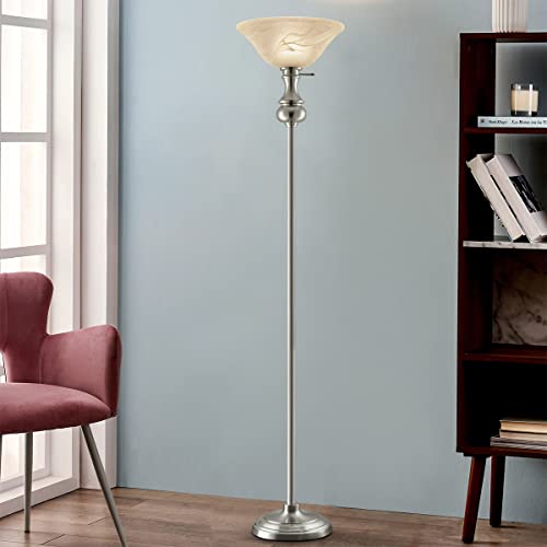 Oneach Modern Shirley Torchiere Floor Lamp for Living Room 150-Watt 71.5-Inch Floor Light with Frosted Glass Shade for Bedroom Silver