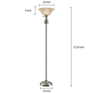 Oneach Modern Shirley Torchiere Floor Lamp for Living Room 150-Watt 71.5-Inch Floor Light with Frosted Glass Shade for Bedroom Silver