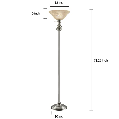 Oneach Modern Shirley Torchiere Floor Lamp for Living Room 150-Watt 71.5-Inch Floor Light with Frosted Glass Shade for Bedroom Silver