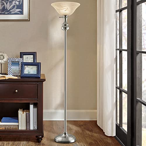 Oneach Modern Shirley Torchiere Floor Lamp for Living Room 150-Watt 71.5-Inch Floor Light with Frosted Glass Shade for Bedroom Silver