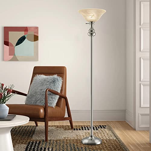 Oneach Modern Shirley Torchiere Floor Lamp for Living Room 150-Watt 71.5-Inch Floor Light with Frosted Glass Shade for Bedroom Silver