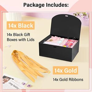 ZSZMFH 14 PCs Gift Boxes with Lids, 9" x 6" x 4" Black Gift Boxes with Ribbon, Bridesmaid Proposal Box, Kraft Paper Gift Box for Wedding, Packaging, Present, Birthday, Cupcake Boxes, Crafting