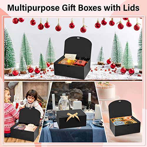 ZSZMFH 14 PCs Gift Boxes with Lids, 9" x 6" x 4" Black Gift Boxes with Ribbon, Bridesmaid Proposal Box, Kraft Paper Gift Box for Wedding, Packaging, Present, Birthday, Cupcake Boxes, Crafting