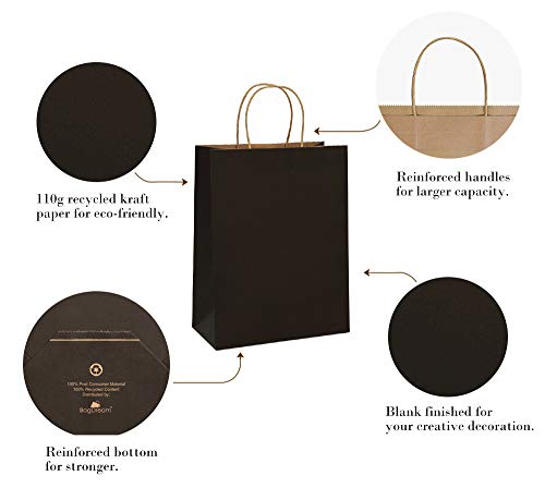 BagDream Gift Bags 10x5x13 Kraft Paper Bags 25Pcs Paper Shopping Bags, Mechandise Bags, Retail Bags, Party Favor Bags, Black Paper Gift Bags with Handles, Recycled Paper Bags Sacks