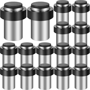 16 pieces door stops floor mounted door stopper stainless steel cylindrical door stop for floor modern decorative rubber bumper door holder wall protector doorstop for bottom or top of door(silver)