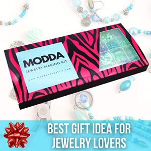 MODDA Jewelry Making Supplies - Jewelry Making Kits for Adults, Teens, Girls, Beginners, Women - Includes Instructions, Tools, Beads, Charms for Necklace, Earring, Bracelet Making Kit - Turquoise Set