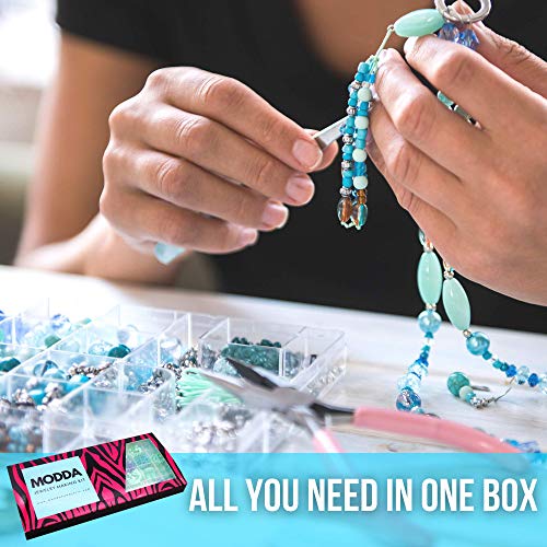 MODDA Jewelry Making Supplies - Jewelry Making Kits for Adults, Teens, Girls, Beginners, Women - Includes Instructions, Tools, Beads, Charms for Necklace, Earring, Bracelet Making Kit - Turquoise Set