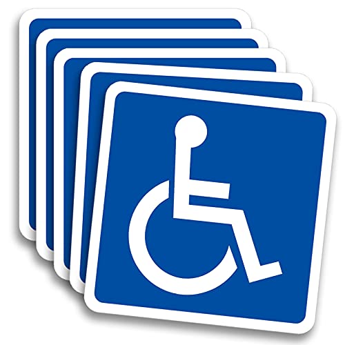 Handicap Sign Stickers, Disabled Wheelchair Symbol, Easy to Apply and Peel, Vinyl Laminated, Indoor Outdoor (4.7x4.7 inch 5 Pcs)