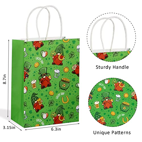 SPERPAND 24 Pcs St. Patrick's Day Gift Bags with 24 Tissues, Paper Goodie Favor Bags with Handles, Green Clover Shamrock Bags Patrick Day Party Accessories (3 styles)