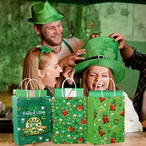 SPERPAND 24 Pcs St. Patrick's Day Gift Bags with 24 Tissues, Paper Goodie Favor Bags with Handles, Green Clover Shamrock Bags Patrick Day Party Accessories (3 styles)